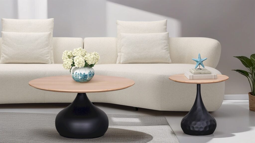 LORENZO ROUND COFFEE TABLE | Ash & Metal Base, D800 - Marri & More