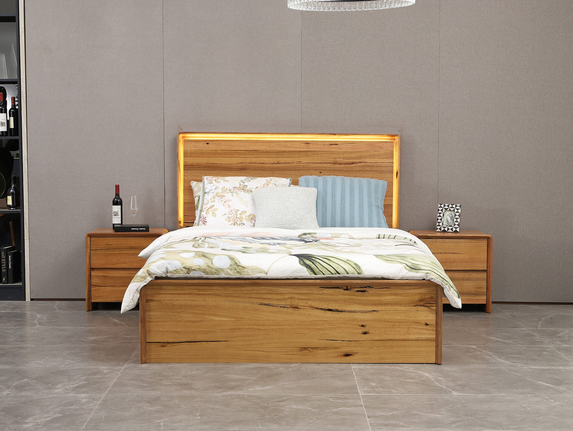 PETERMANN KING GAS LIFT BED WITH STRIPE LEDS | Marri & Marri Veneer ...