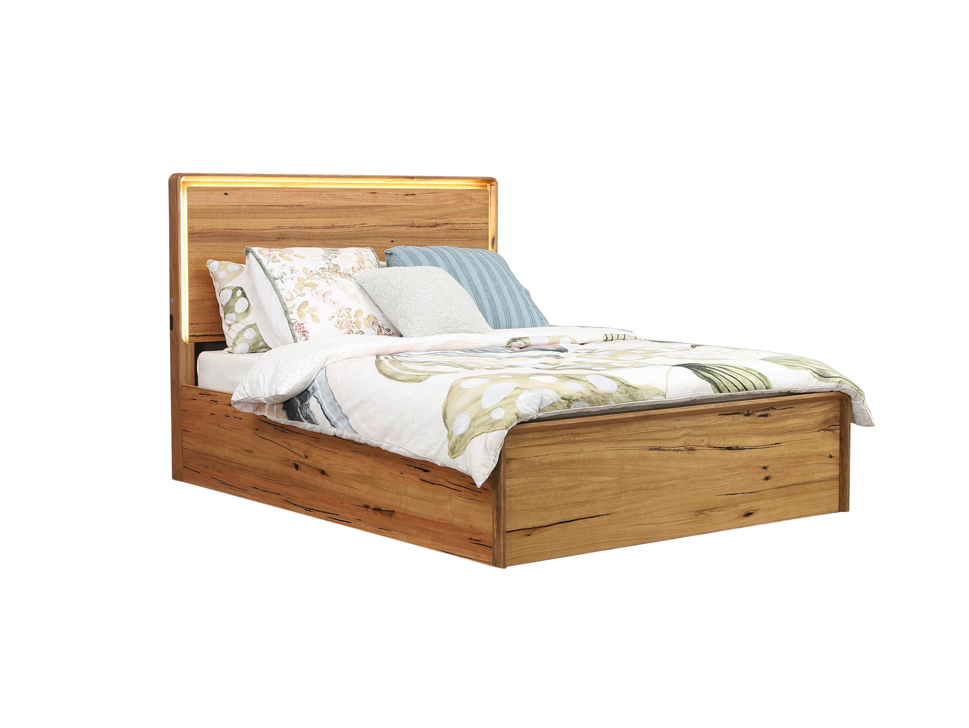 PETERMANN KING GAS LIFT BED WITH STRIPE LEDS | Marri & Marri Veneer ...