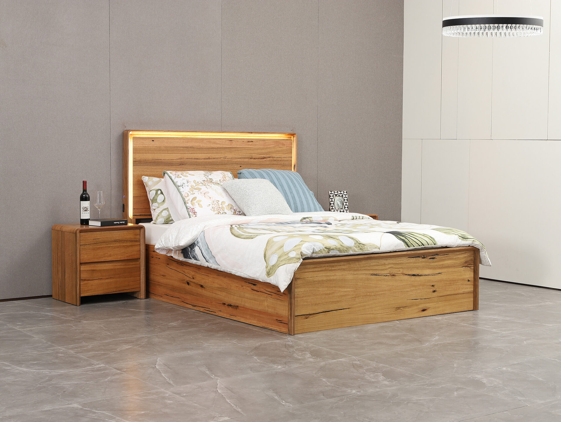 PETERMANN KING GAS LIFT BED WITH STRIPE LEDS | Marri & Marri Veneer ...